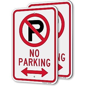 SmartSign No Parking Sign with Bidirectional Arrow and Symbol - 2 Pack, 18 x 12 inch, 2mm Aluminum Composite, Red/Black on White