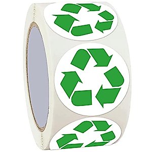 Pop Resin 1.5" Inch Recycle Logo Stickers Round Recycling Symbol Labels Self Adhesive Indoor and Outdoor Stickers 500 Per Roll