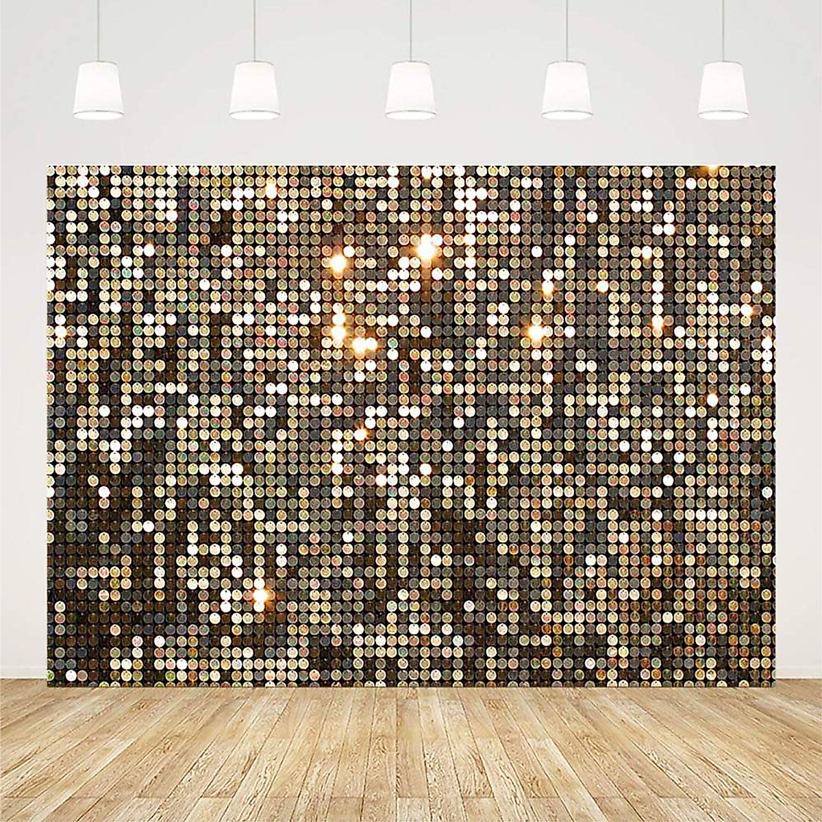 AIBIIN 7x5ft Black Gold Glitter Backdrop for Photography Golden Sequins Bokeh Birthday Party Photo Shoot Background Prom Graduation Wedding Bridal Shower Bachelorette Party Decorations Banner Props