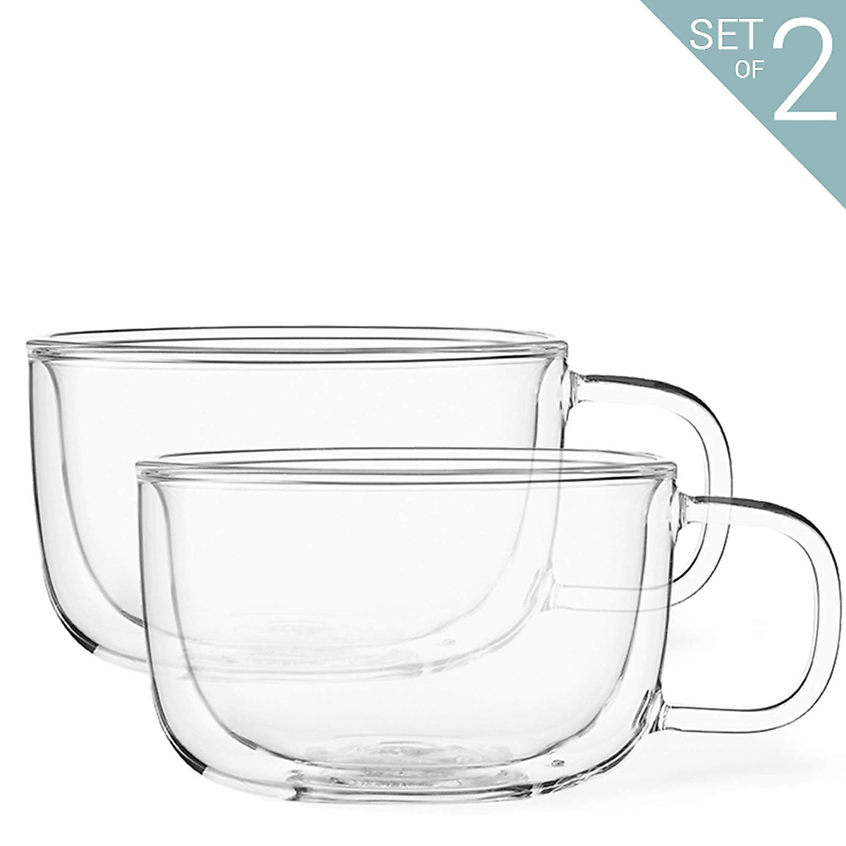 Viva Classic Double Wall Glass Insulated Coffee Mugs - Cappuccino Cups Set of 2-14 oz / 350ml Tea Cups