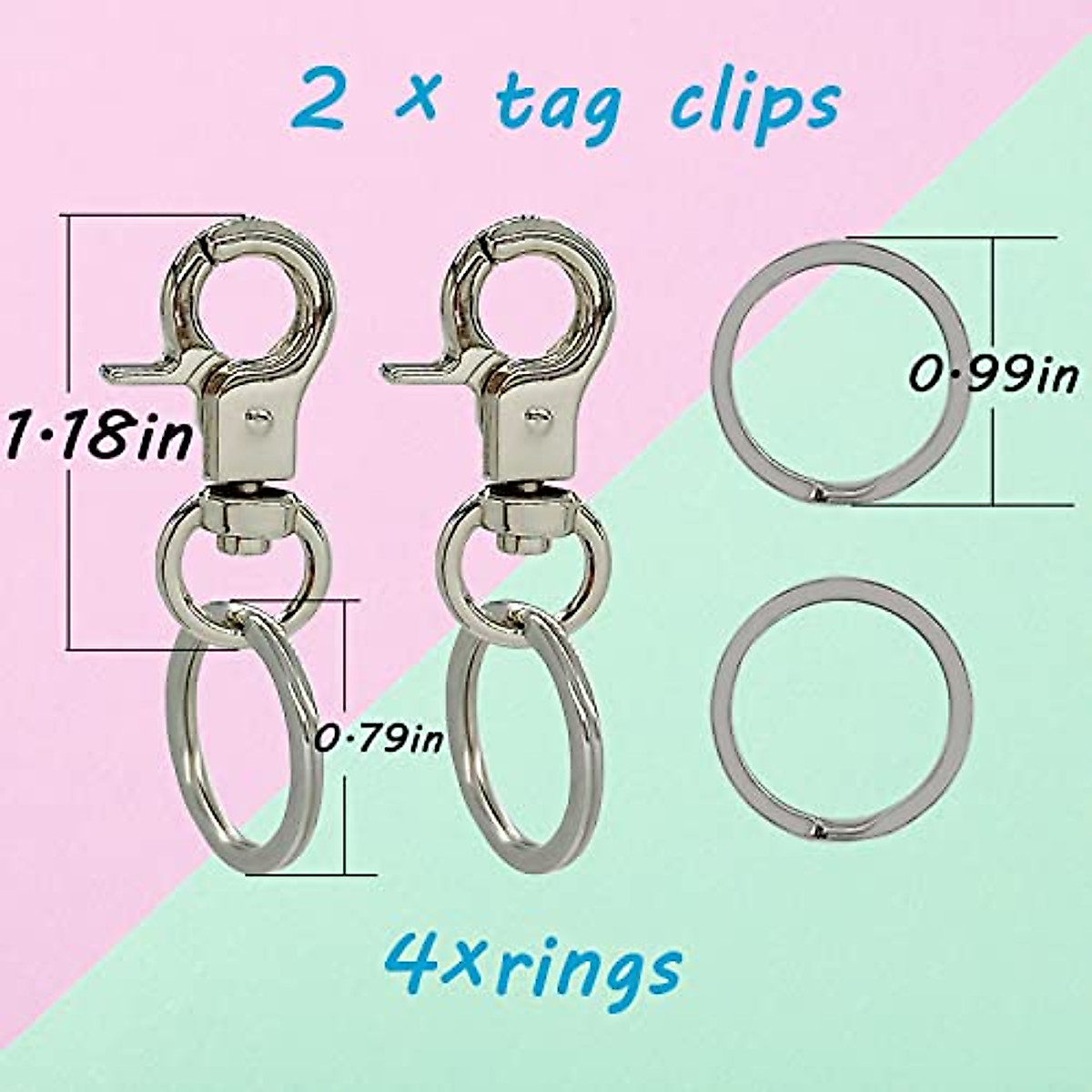 DORUI Dog Tag Clips 2 Pack Easy Change for Pet ID Tag Quick Clips Small Medium Large Dogs and Cats Collars|Silver|