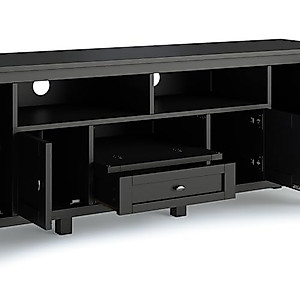 SIMPLIHOME Warm Shaker Style Solid Wood TV Media Stand, 72 inch Wide, Farmhouse Rustic, Living Room Entertainment Center, Storage Shelves and Cabinets, for Flat Screen TVs up to 80 inches in Black