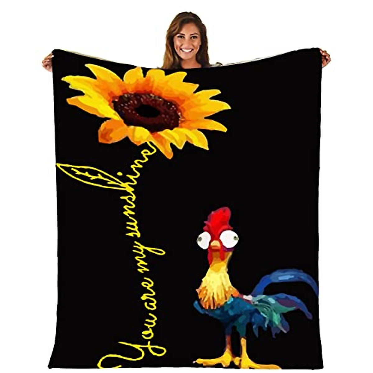 Blanket Chicken Flower You are My Sunshine Fleece Blanket Foldrable Throw Blanket Washable Couch Sofa Fuzzy Blanket Reversible Plush Blanket Beach Blanket for Home Office