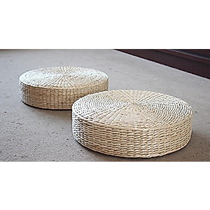 MAHAO 2 Pack Japanese Style Handcrafted Eco-Friendly Padded Knitted Straw Flat Seat Cushion,Hand Woven Tatami Floor Cushion Corn Maize Husk (2 Pack 15.8x4.3)