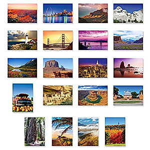 AMERICA THE BEAUTIFUL postcard set of 20. Post card variety pack depicting United States travel sites and American theme postcards. Made in USA.