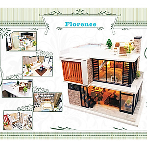 Spilay Dollhouse Miniature with Furniture,DIY Kit Mini Modern Villa Model with Music Box,1:24 Scale Creative Doll House Best Christmas Birthday Gift for Lovers Boys and Girls(Florence)