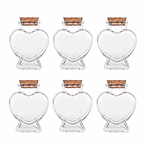 Magic Season Decorative Glass Bottles with Cork Stoppers (2.7 fl oz. Heart-Shaped Bottles / 6 Pcs)