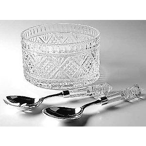 Set of 3 Crystal Clear Salad Bowl Serving Set, Salad Serving Utensils Included Large Serving Dish.