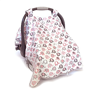 effe bebe Vera Elephant 100% Breathable Cotton Baby Car Seat Cover (Petal Grey)