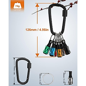 12pc Portable Bit holder Keychain, 1/4in Hex Shank Screwdriver Bit Clip for Impact Driver Flexible Drill Bit Extension Nut Driver W/Black Carabiner, Quick Release Lightweight Drill Screw Adapter