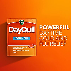Vicks DayQuil Cold & Flu Medicine, Non-Drowsy Powerful Multi-Symptom Daytime Relief For Headache, Fever, Sore Throat, Minor Aches And Pains, Nasal Congestion, Sinus Pressure and Cough, 24 Liquicaps