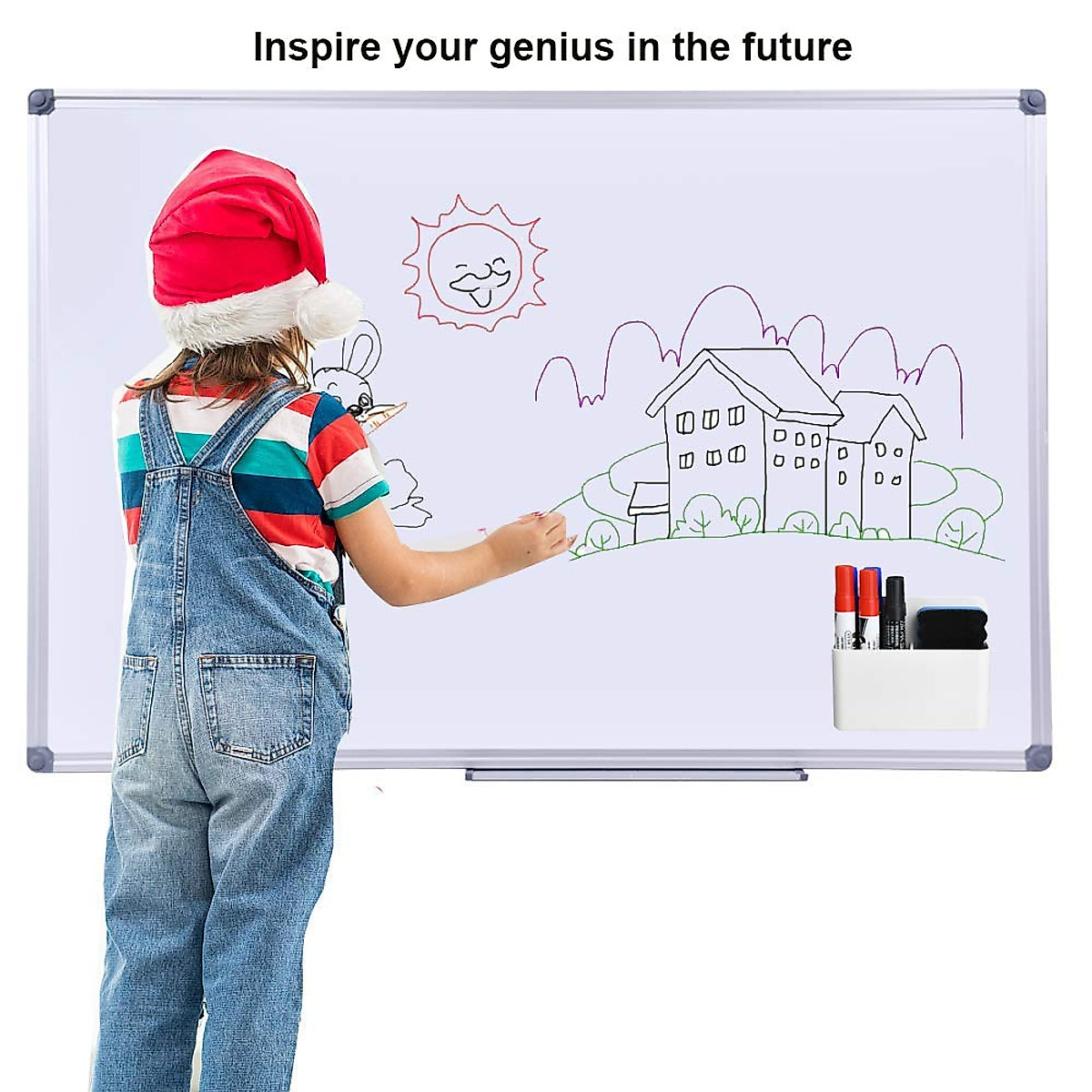 Magnetic Dry Erase Marker Holder,Pen and Eraser Holder for Whiteboard，Magnet Pencil Cup Utility Storage Organizer for Office , Refrigerator, Locker and Metal Cabinets (2 Pack)