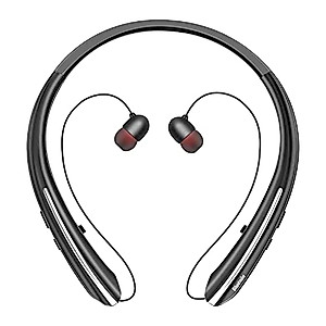 Neckband Bluetooth Headphones, Wireless Bluetooth Headphones with Retractable Earbuds, CVC8.0 Noise Cancelling 3D Sound Surround Personal Sport Headset Call Vibrate Alert Earphones with Mic (Black)