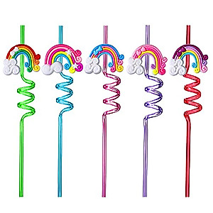 Reusable Rainbow Drinking Plastic Straws25 and 2 Cleaning Brush, unicorn Party Supplies, Birthday Party Favors Decorations- set of 27