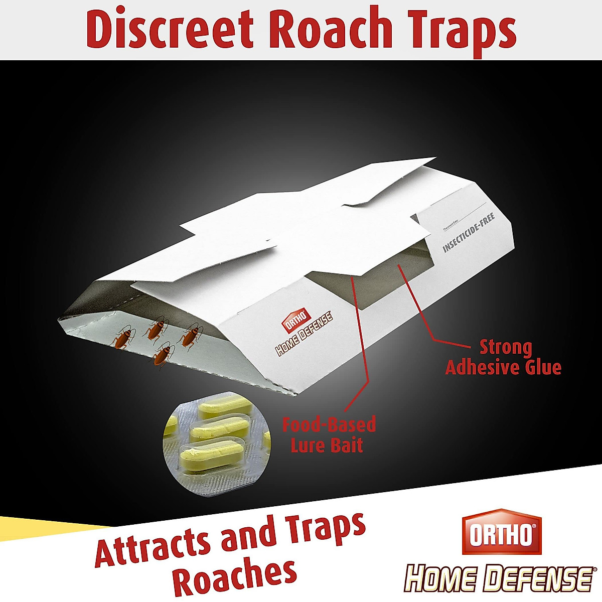 Ortho Home Defense Roach Trap with Bait Tablets, Cockroach Killer, Baited Glue Traps, Roach Traps, High Catch Rate, Roach Killer Indoor Infestation for Homes & More, 15 Traps (3 Pack)…