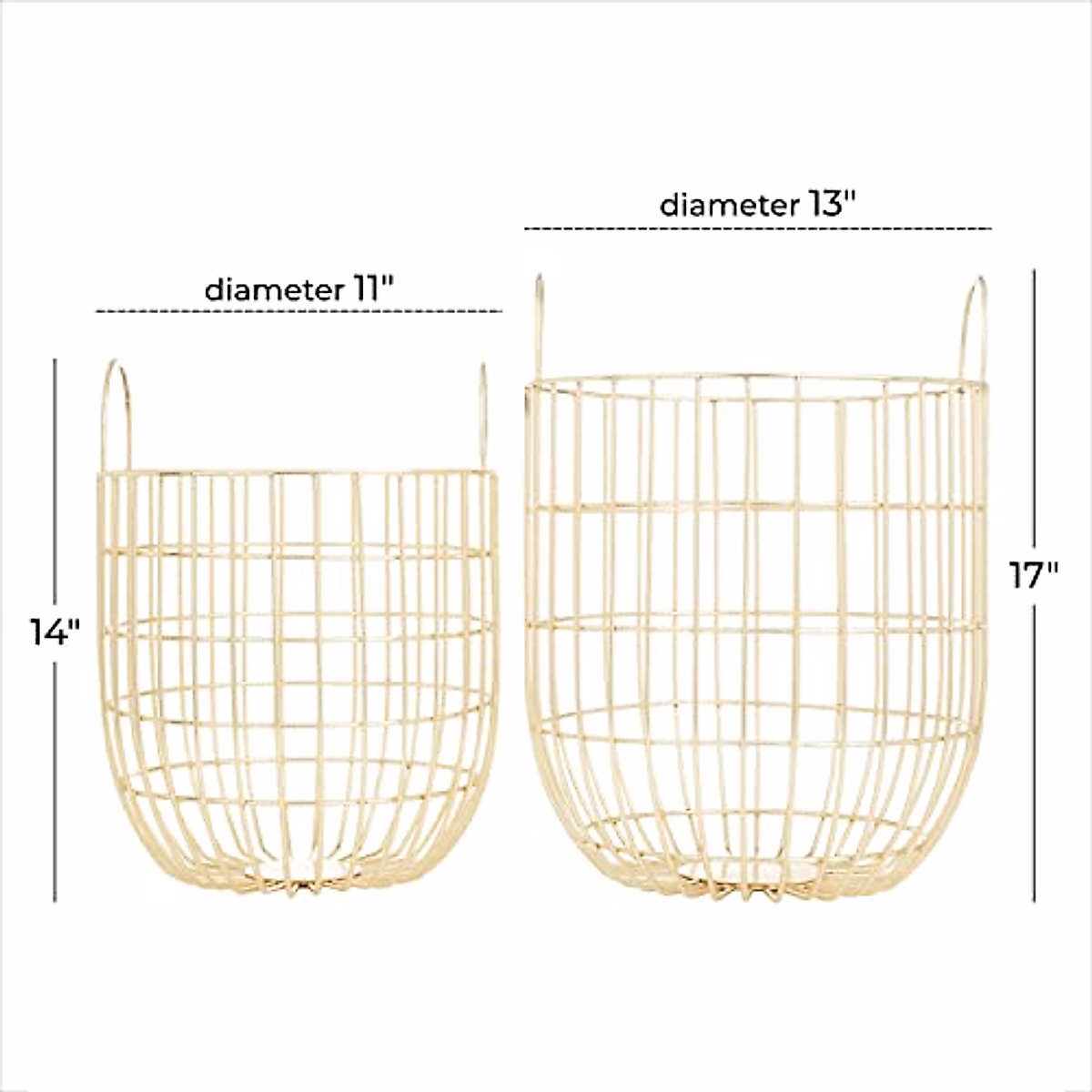Deco 79 Contemporary Metal Round Storage Basket, Set of 2 13", 11"W, Gold