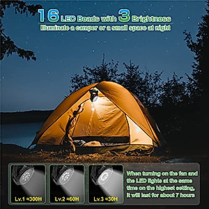 Portable Rechargeable Fan with Light, 10000mAh Battery Operated Tent Fan with Light & Hook, 270° Pivot, 3 Speeds, Personal USB Table Fan for Camping, Power Outage, Hurricane, Jobsite