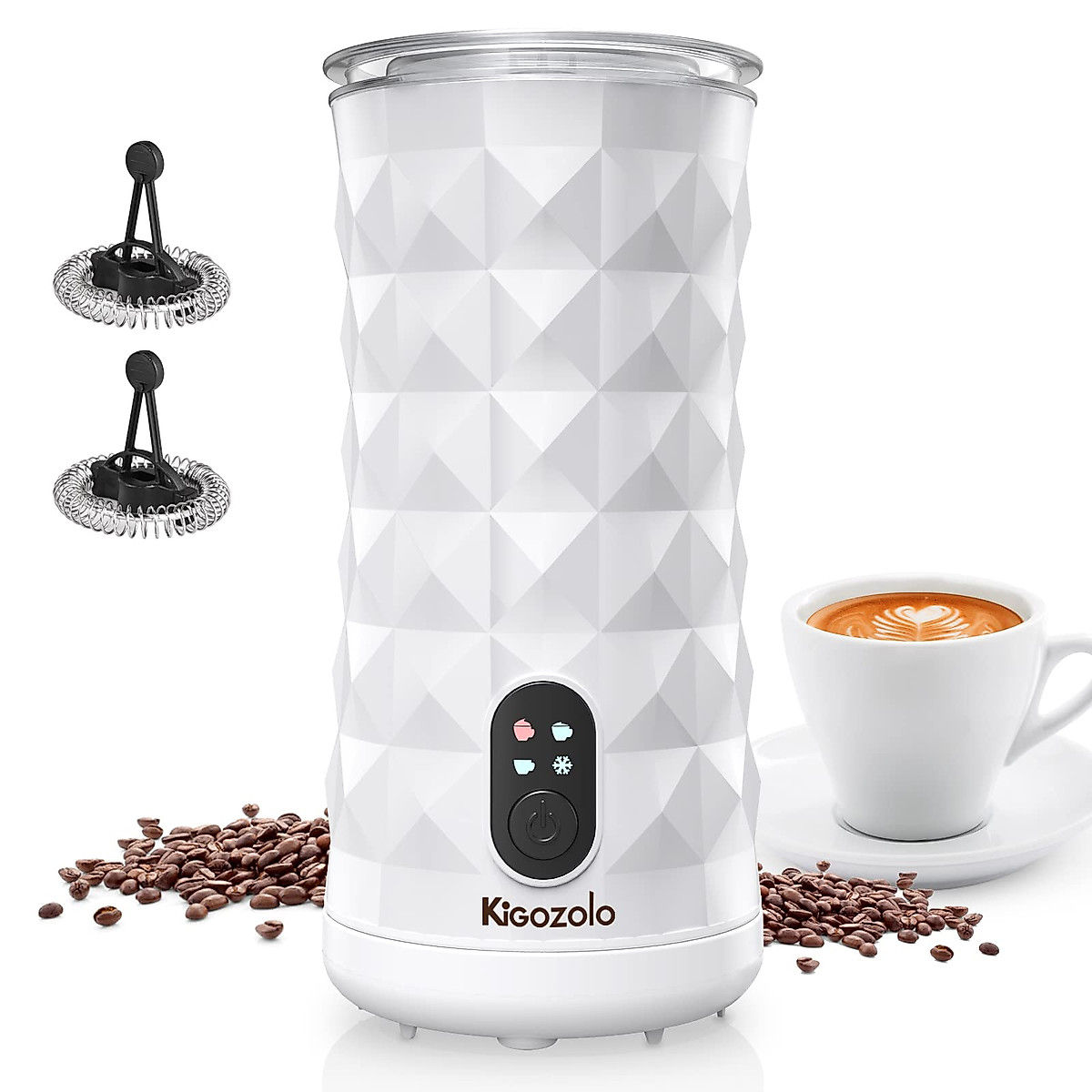 Milk Frother Electric Coffee Steamer Frother with 4 in 1 Quiet Operation,Effortless Foam,Unique Diamond Design,Temperature Control, and Auto Shut-Off Perfect for Coffee Lovers(white)