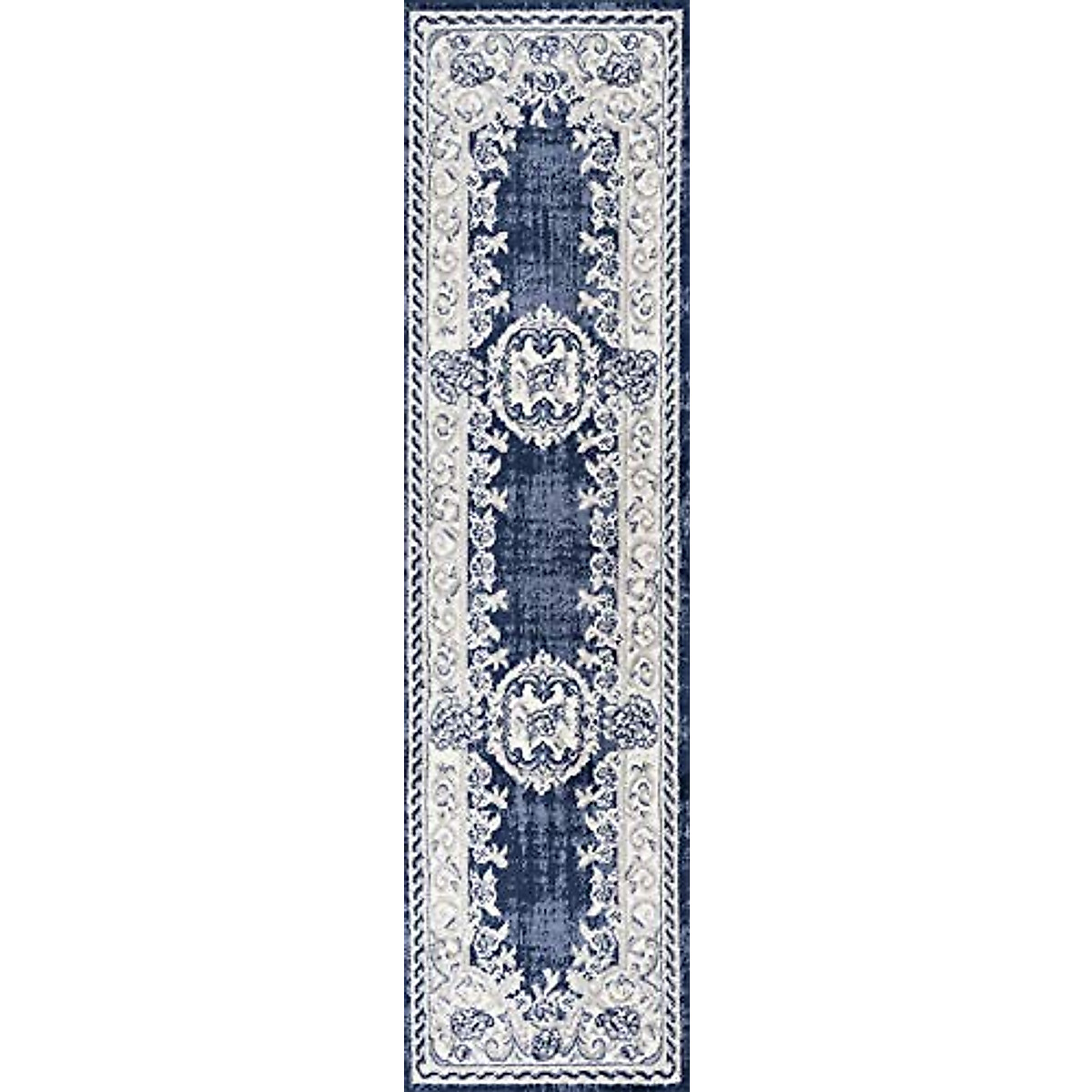 JONATHAN Y MDP401A-210 Rosalia Cottage Medallion Indoor Area-Rug Vintage Bohemian Easy-Cleaning Bedroom Kitchen Living Room Non Shedding, 2 ft x 10 ft, Ivory/Navy
