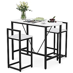 LITTLE TREE 3-Piece Bar Table and Chairs Set, Wood Metal Pub Bar Dining Table and 2 Bar Stools for Small Spaces, Kitchen, Apartment, Two Person Dining Room, White
