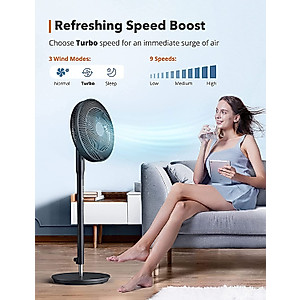 CTOMOA Fans for Home Bedroom, Pedestal Floor Fan with Remote, Standing Fan with Quiet DC Motor,12 Speed&Turbo Levels, 120°Oscillation, 8-Hour Timer, Adjustable Height for 43.5 to 46.8 Inch
