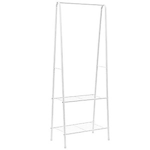 Home-Like 2-Tier Garment Rack, Metal Clothes Rack, Storage Clothing Rack with Single Hanging Rail and 2 Shelf for Bedroom Entryway Launary L23.7"xW13.19"x H62.99" White