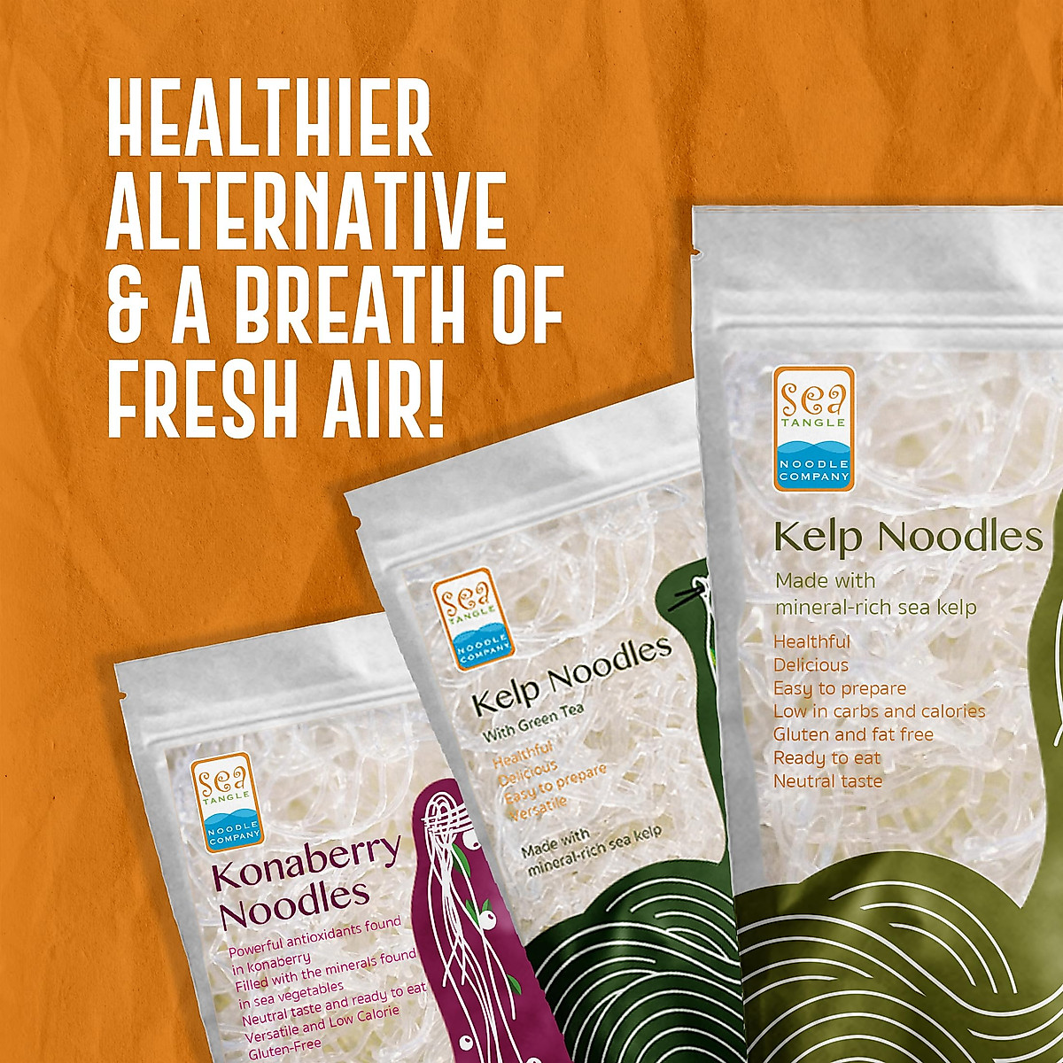 Sea Tangle Kelp Noodles (12oz) - Pack of 6 - Low Calorie Asian Noodles for Healthy Noodle Dishes - Gluten Free, Keto Noodle Sub for Rice Noodles, Glass Noodles, Pad Thai Noodles, Vermicelli