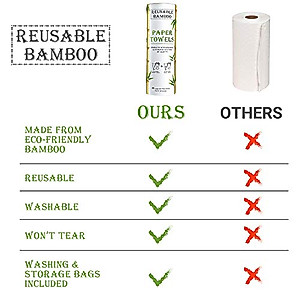 Electy Reusable Paper Towels – 20 Bamboo Paper Towels with 2 Wash and Storage Bags, 6 Month Supply, Zero Waste! Heavy Duty - Eco Friendly Paper Towels - Paperless Paper Towels