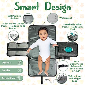 Pampered Littles Portable Changing Pad - Slim Clutch Style Diaper Bag Easy to Clean Soft Large Mat for Baby Big Storage Pockets Travel Friendly Covers Infant Toddler Includes Bonus Gift, Grey