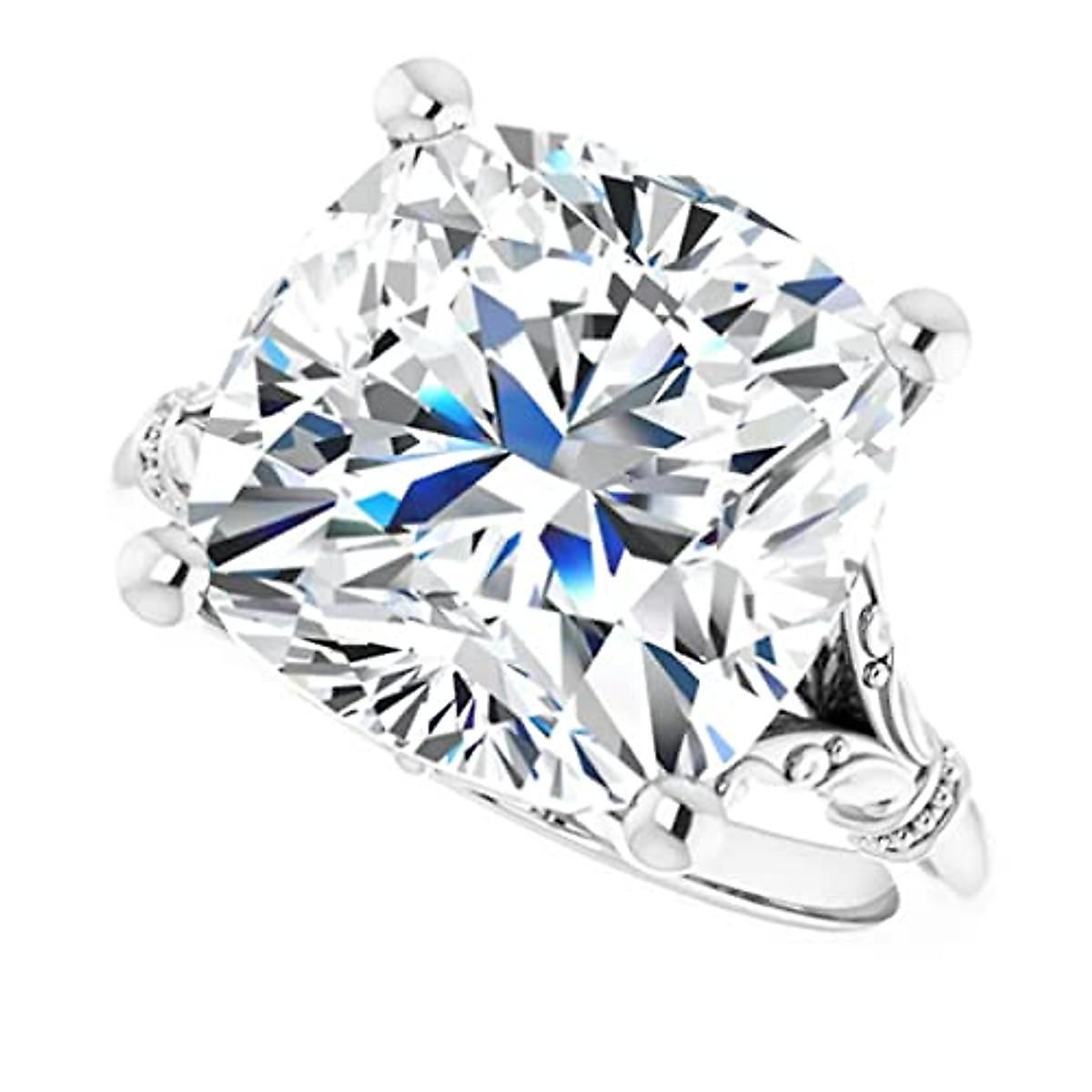 Cushion Moissanite Engagement Ring Set 7 CT Handmade 18K Solid White Gold Ring for Women Solitaire Colorless Diamond Anniversary Halo Bridal Wedding Rings Proposal Gift VVS1 Colorless