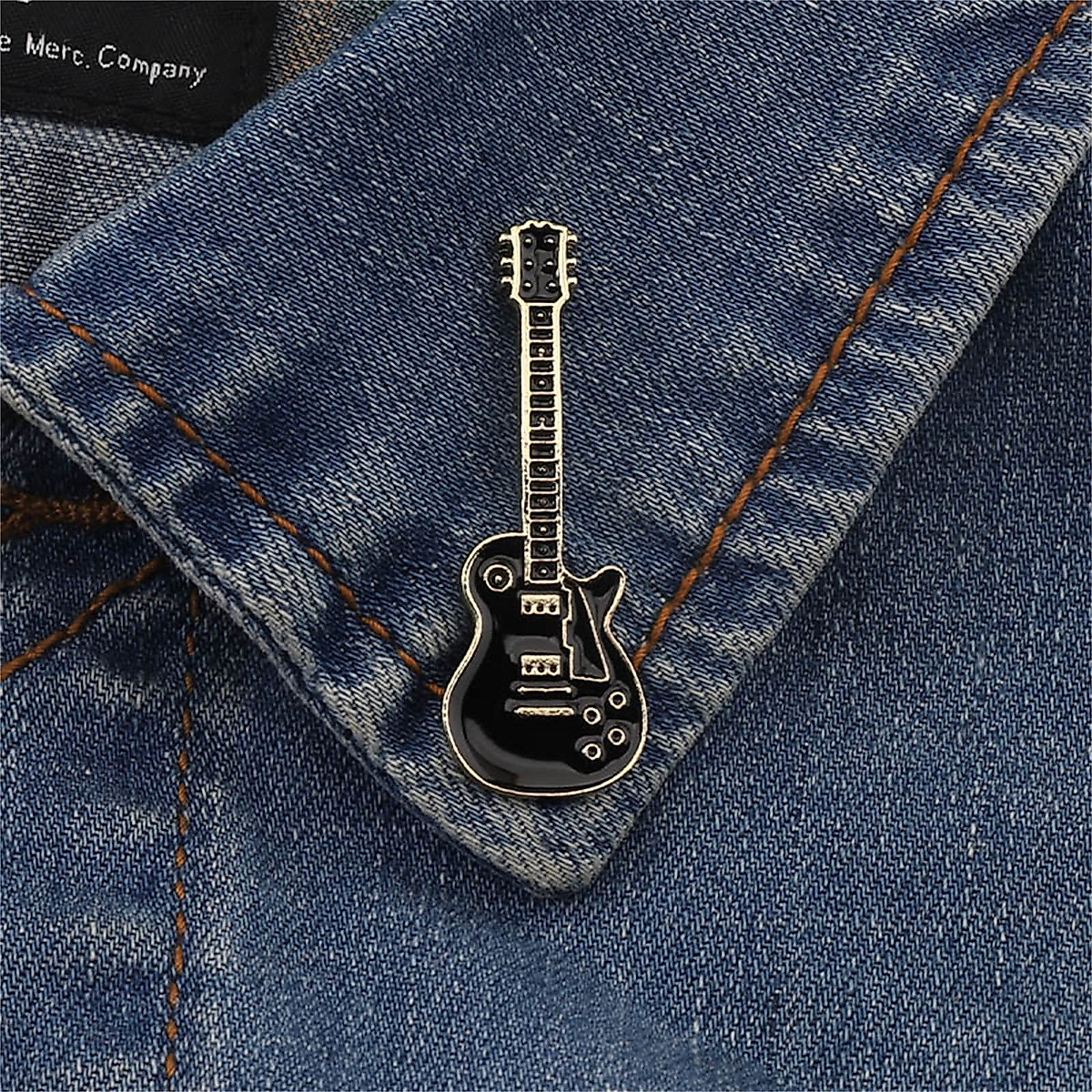 Dreuyet 4 Pcs Electric Guitar Brooch Pins Set Cute Enamel Musical Instrument Badges on Backpack Guitar Brooches Badges Pins Present Gifts Wear on Backpack, Shirt, Jacket, Lapel, Alloy Steel, unknow