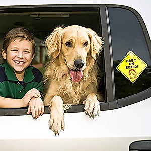 TIESOME 2 pcs Baby on Board Car Warning, Baby on Board Sticker Sign for Car Warning with Suction Cups, Baby in Car Sticker for Car Window Cling Reusable Baby on Board Sticker Decal (Giraffe + Lion)