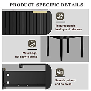 Anbuy Black Marble Nightstands Set of 2 with Gold Handle, Striped Night Stand with Drawers, End Side Table with Faux Marble Top, 2 Drawers End Table Metal Legs for Bedroom, Living Room