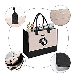 Aricsen Reusable Personalized Jute Gift Canvas Tote Bag for Women Handbags with Handles, Friends Mother Sister Daughter Birthday, Travel Bridesmaid Beach Grocery Shopping (Pisces, Large)