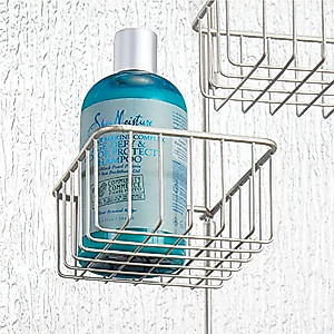 mDesign Steel Shower Caddy Hanging Shelf Rack Storage Organizer 4 Baskets, 2 Hooks for Bathroom, Dorm - Holds Shampoo, Conditioner, Soap Dispenser, Sponge - Klypon Collection - Matte Satin