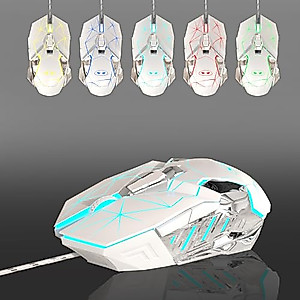 Typewriter Mechanical Gaming Keyboard and Mouse Combo, Retro Punk Round Keycap Blue LED Backlit USB Wired Computer Keyboard for Game and Office, for Windows Laptop PC, Red Switches(White)