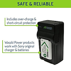 Wasabi Power NP-BX1 Battery (2-Pack) and Charger for Sony NP-BX1/M8, Cyber-Shot DSC-HX80, HX90V, HX95, HX99, HX350, RX1, RX1R II, RX100 (II/III/IV/V/VA/VI/VII), FDR-X3000, HDR-AS50, AS300, ZV-1, etc., black (KIT-BTR-NPBX1-LCH-NPBX1-01)