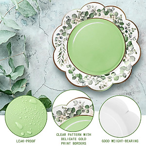 Suttmin Sage Green Paper Plates Sage Green Party Decorations Eucalyptus Disposable Dinner Plates 9 inch Greenery Floral Leaf for Bridal Shower Wedding Birthday(50 Pcs)