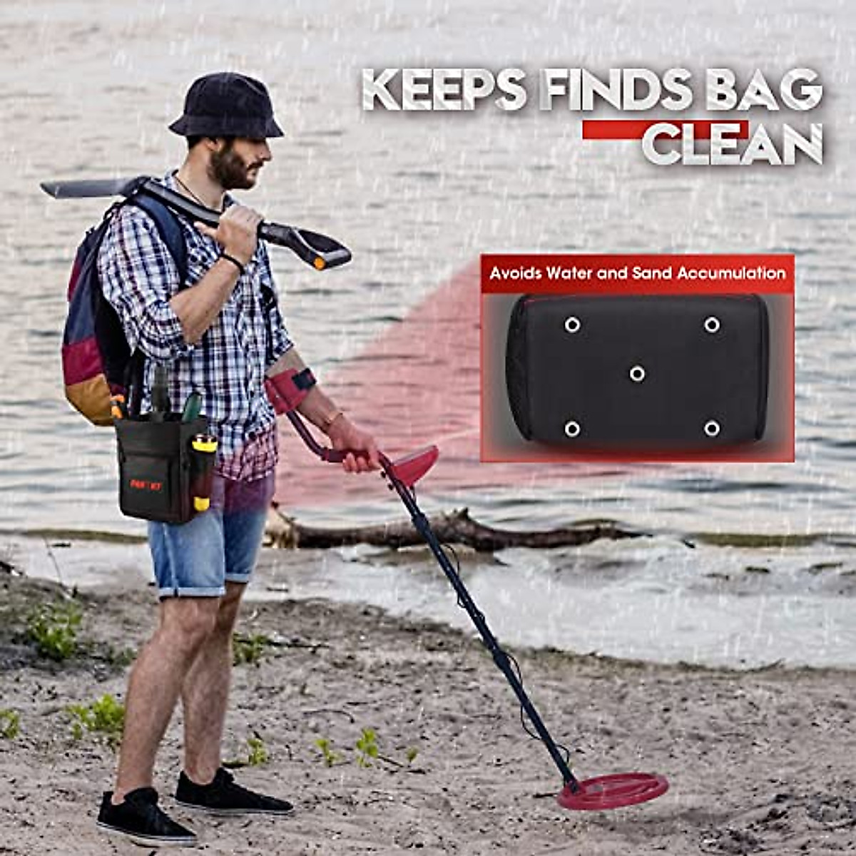 PANCKY Metal Detecting Finds Waist Pouch, Portable Multifunctional Bag, Finds Accessory Black