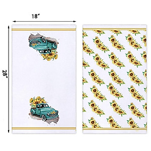 Set of 2 Watercolor Sunflower Kitchen Dish Towel 18 x 28 Inch, Seasonal Spring Summer Sunflower Truck Tea Towels Dish Cloth for Cooking Baking