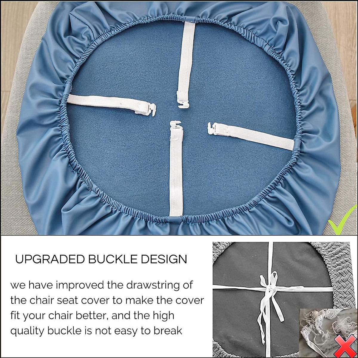 SearchI Waterproof PU Leather Seat Covers for Dining Chairs, 4 Pack Stretch Dining Room Chair Seat Covers, Kitchen Chair Seat Covers Protectors (Blue)