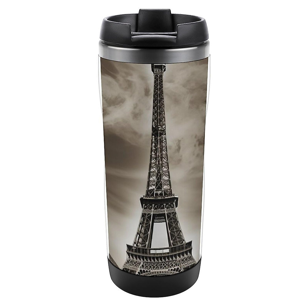 DWVSFJM Paris Eiffel Tower Insulated Tumbler Stainless Steel Double Wall Vacuum Travel Mug Insulated Metal Mug Large Capacity Car Cup Reusable Coffee Cup with Lid Gifts