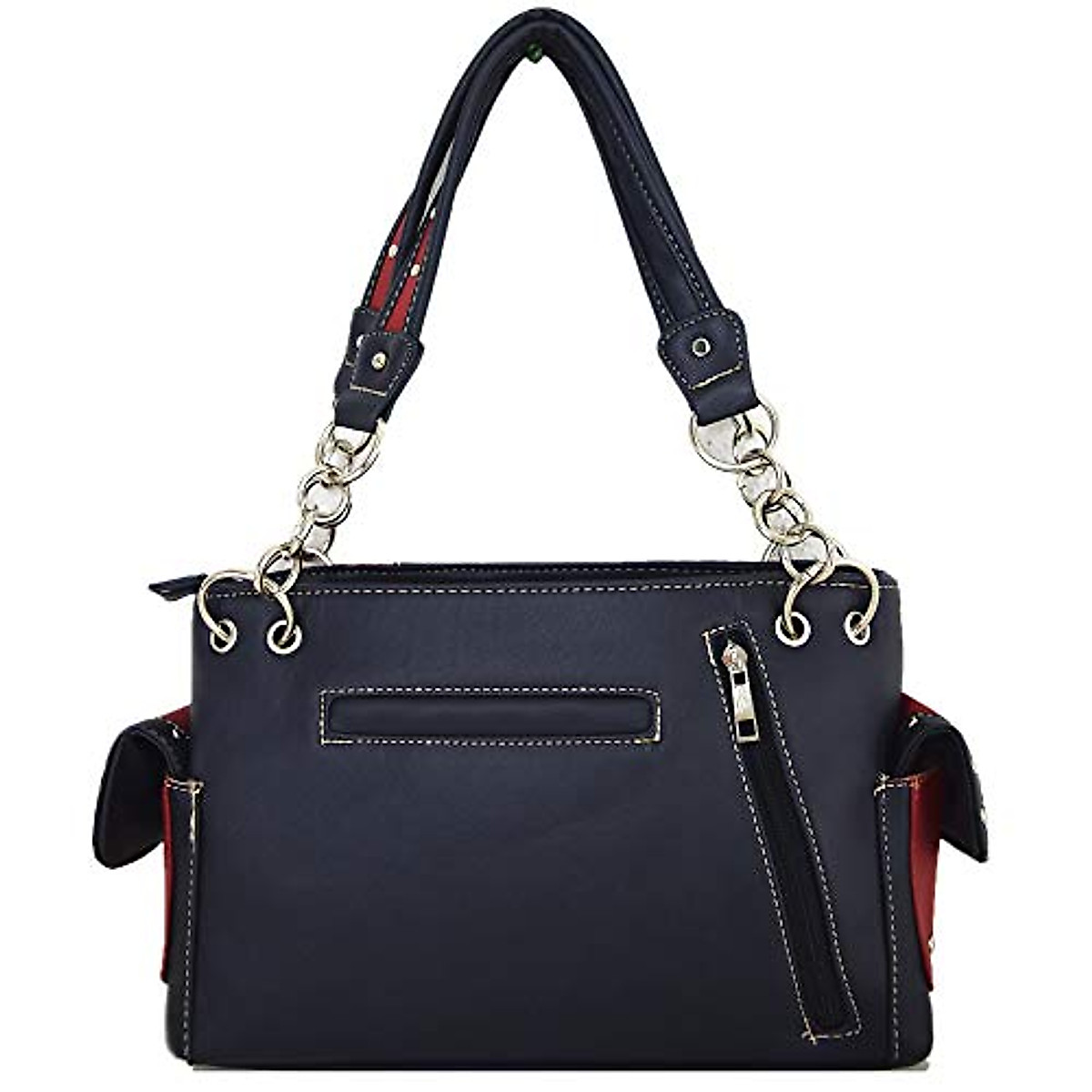 Western Cowgirl American Flag Stars and Stripes Rhinestone Women Leather Handbag Country Purses Wallet Set Red White Blue, Large