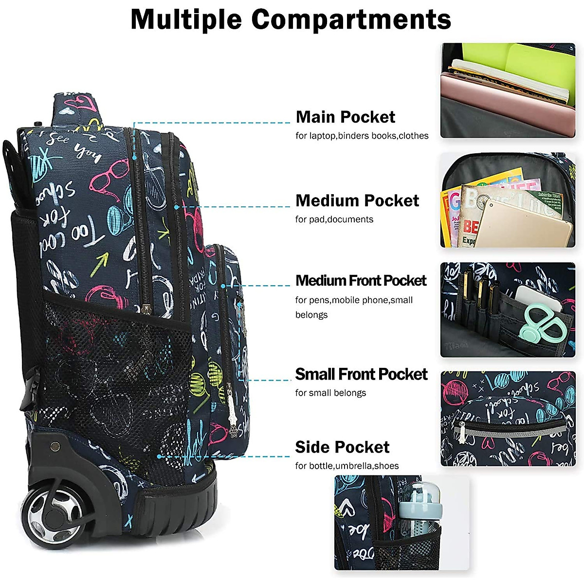 Tilami Rolling Backpack Laptop 18 inch with Lunch Bag, Weekend