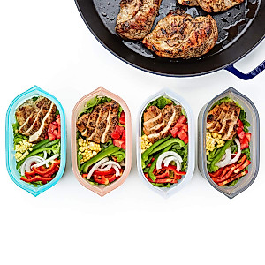 Zip Top Reusable Food Storage Bags | Full Set of 8 [Peach] | Silicone Meal Prep Container | Microwave, Dishwasher and Freezer Safe | Made in the USA