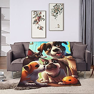 Pet Pals in The Grass - Flannel Fleece Blanket, Cat and Dog Printed, Ideal for Sofa, Bed, and Outdoor Camping, Soft and Comfortable, 50"x60"