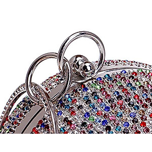 Tngan Ball Shape Clutch Purse Party Handbag Rhinestone Ring Handle Evening Bag Silvery