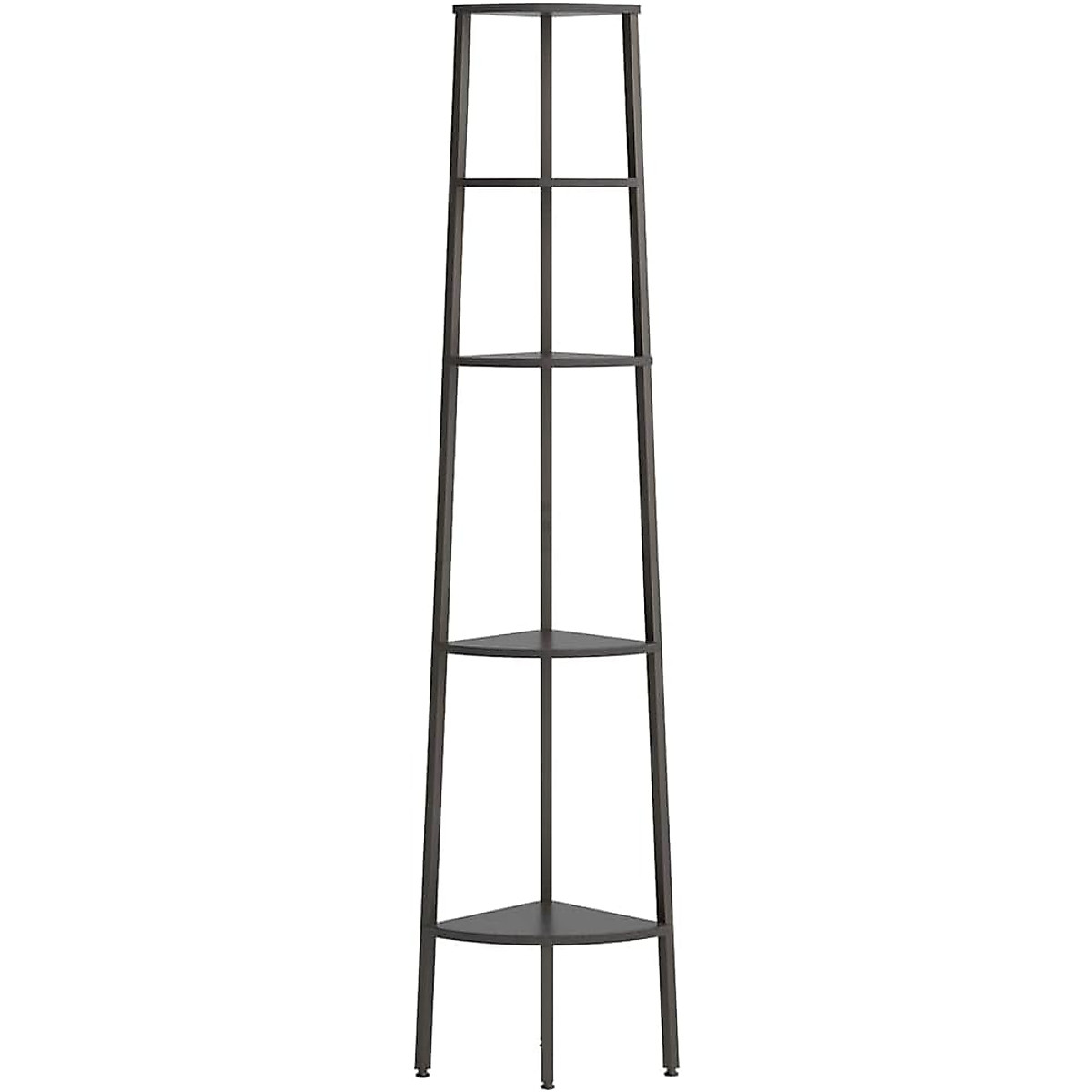 vidaXL 5-Tier Corner Storage Shelf - Black Steel Frame Bookcase for Living Room, Bedroom, Office - 17.9"x12.4"x70.9" Size