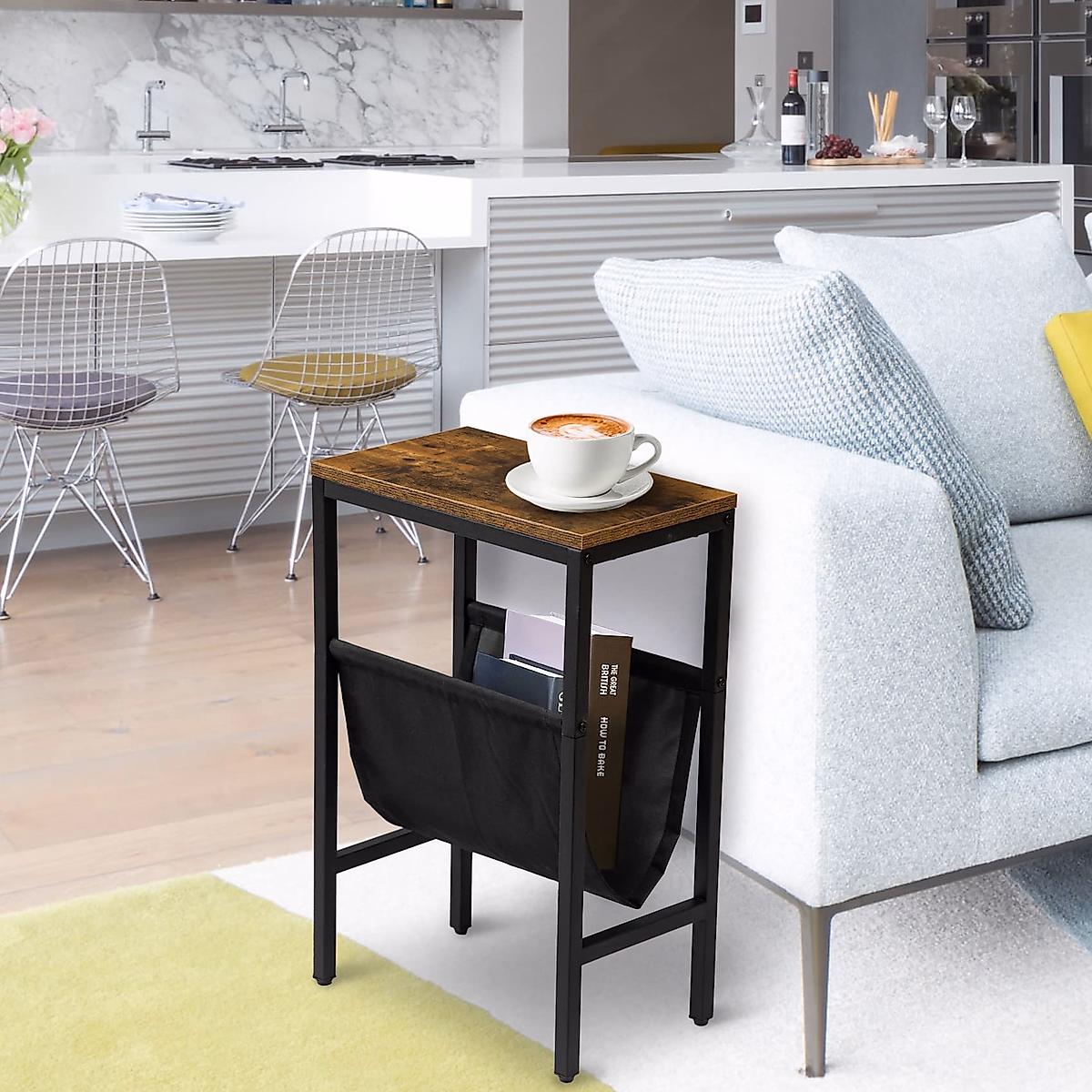 Small End Tables for Small Spaces – Small Side Table Living Room – Industrial Small Nightstand Bedroom –Narrow End Table – Slim Skinny Bedside Table – Little Thin Accent Table Tiny Drink Table