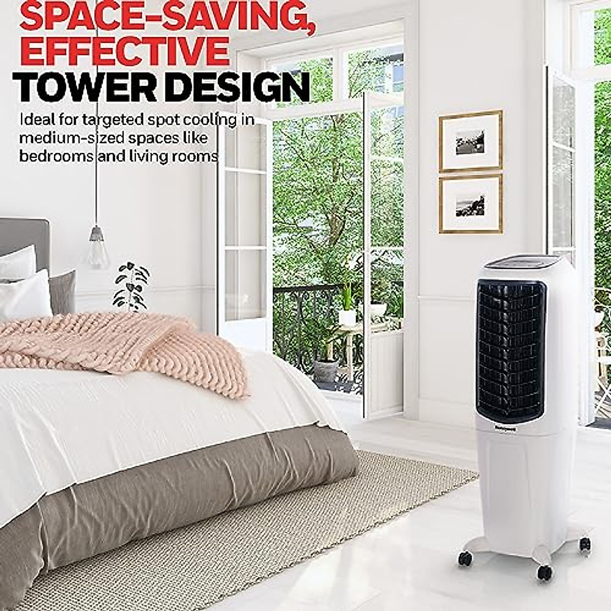 Honeywell 700 CFM Compact Spot Fan & Humidifier, Indoor Portable Evaporative Air Cooler, Swamp cooler, Remote Control (White)